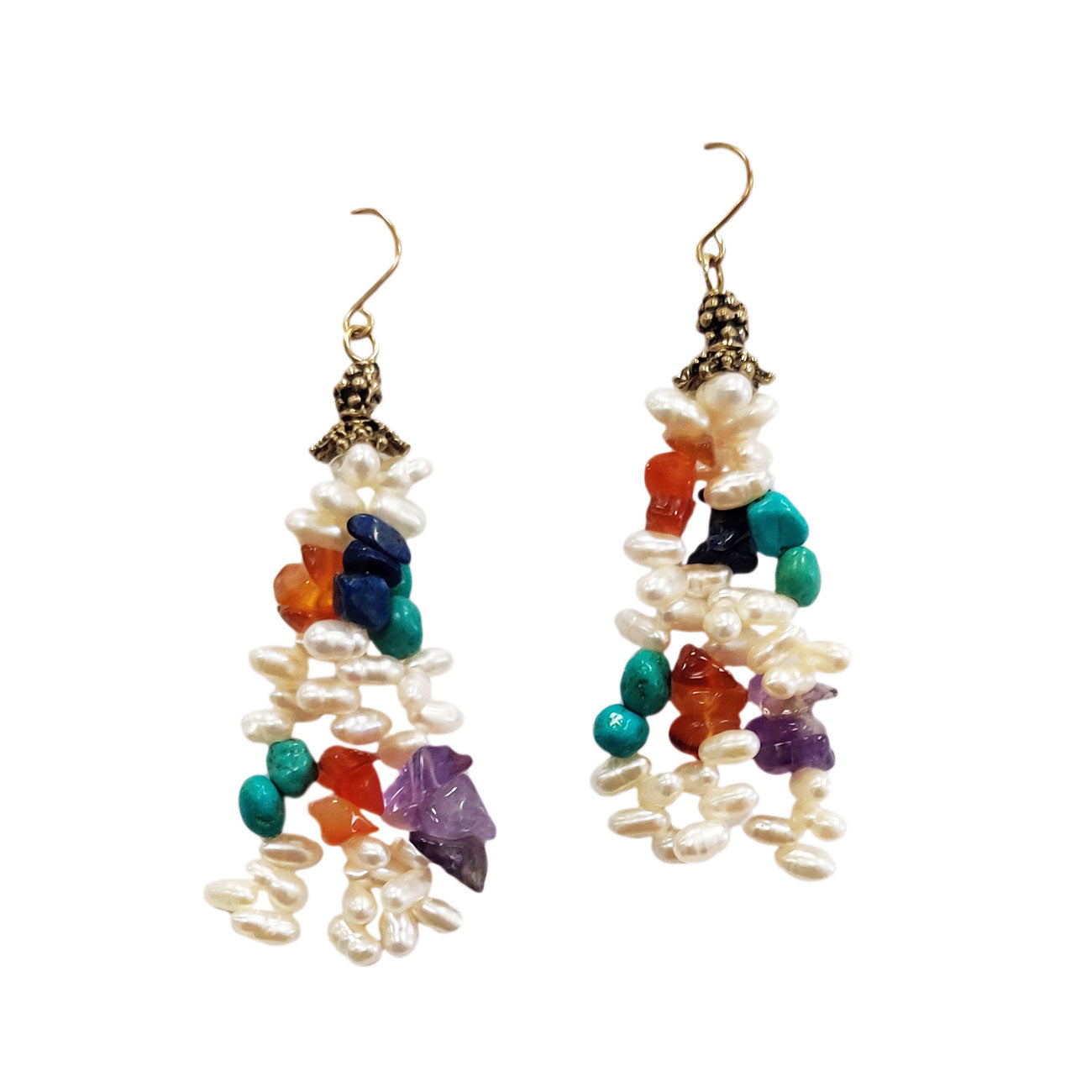 Stunning Tri-Strand Genuine Rice Shape Fresh Water Pearl Chips Tassel ...