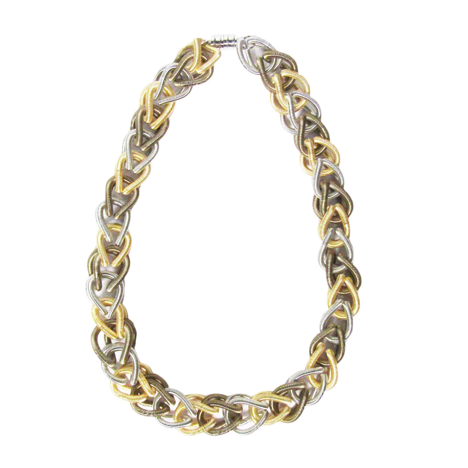 Handcrafted Tri Color Double Ring Piano Wire Chain Necklace ...