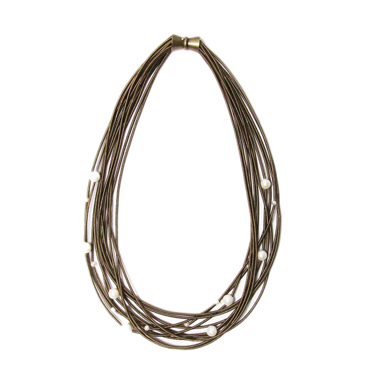 Handcrafted Multi Strand Bronzy Gold Piano Wire White Fresh Water Pear ...