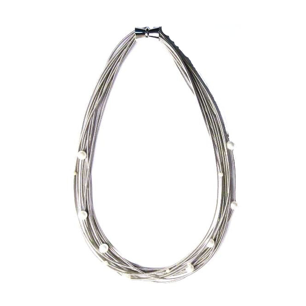 Handcrafted Multi Strand Silver Piano Wire White Fresh Water Pearl Nec ...