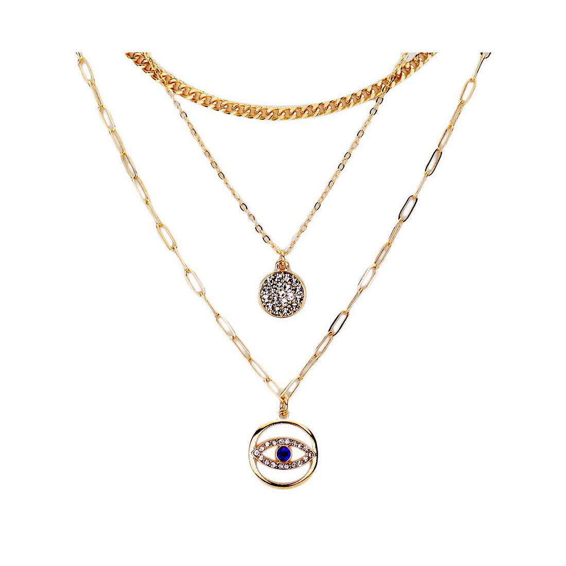 Stunning Triple Chain Link Evil Eye Rhinestone Pendant Necklace ...