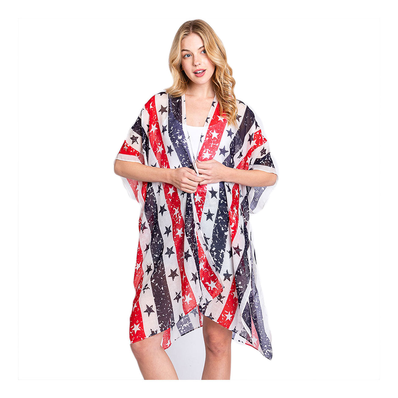 American Flag Star Print Kimono Poncho – TigerLilyBloom™