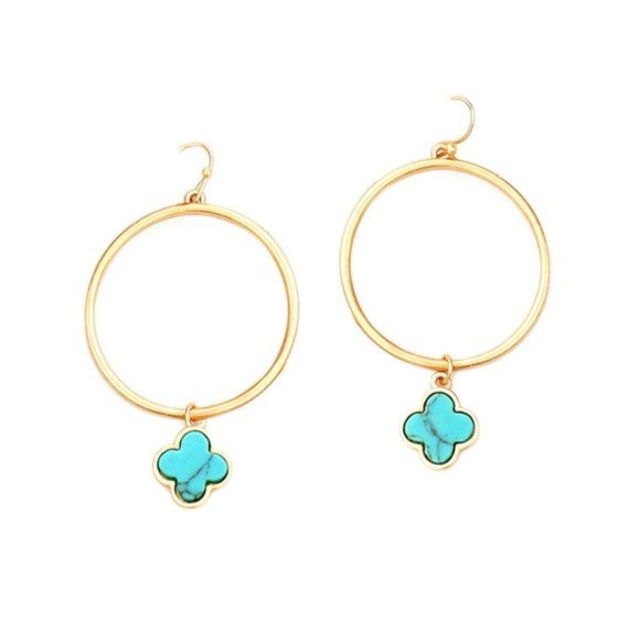 Stunning Turquoise Blue Clover Gold Hoop Earrings – TigerLilyBloom™