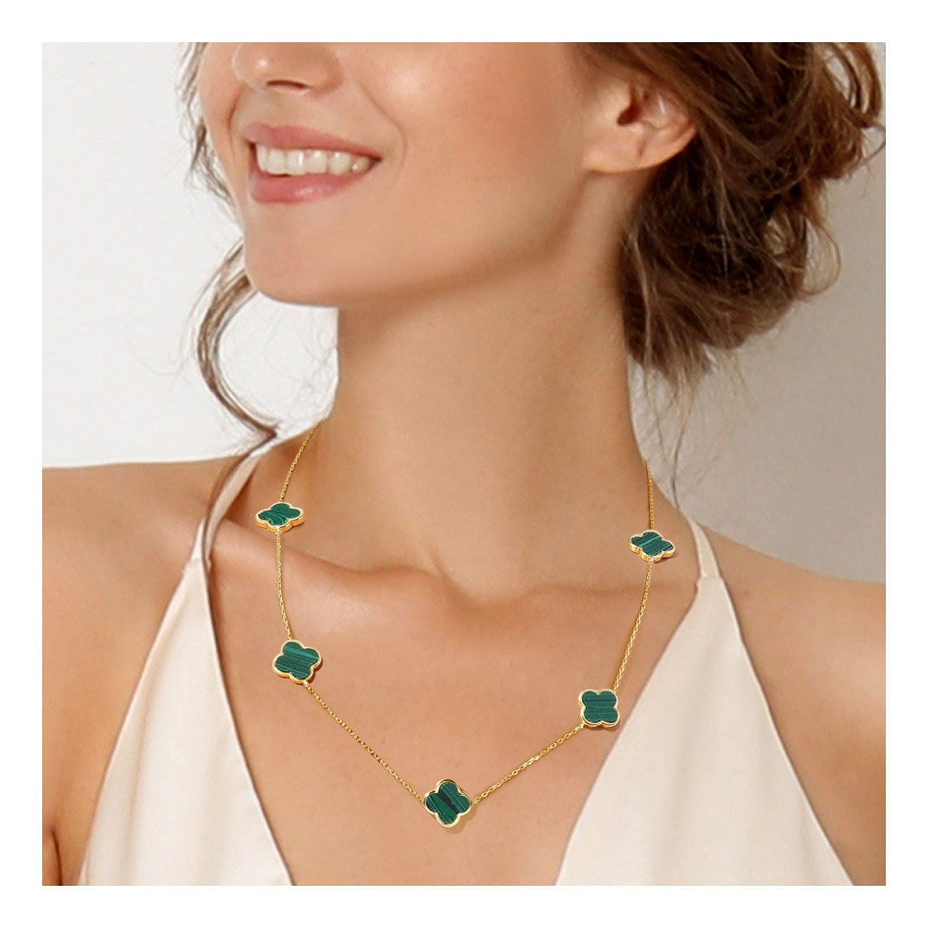 Dazzling Green Quatrefoil Clover Long Chain Link Statement Necklace ...